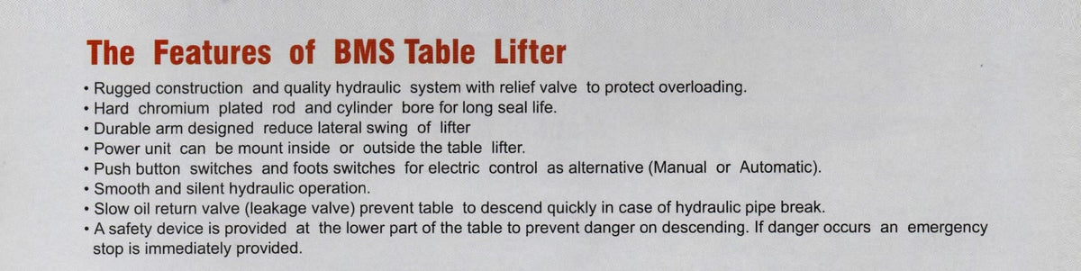 The Features of BMS Table Lifter, BMS Table Lifter BMS – Thai.FAkiki.com