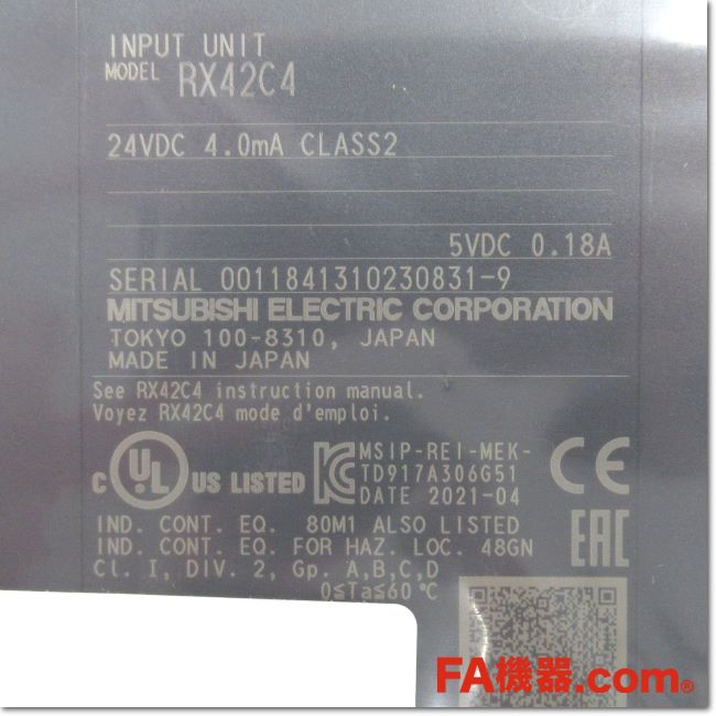 Japan (A)Unused,RX42C4 DC入力ユニット プラスコモン/マイナスコモン共用タイプ, Machine spare ...