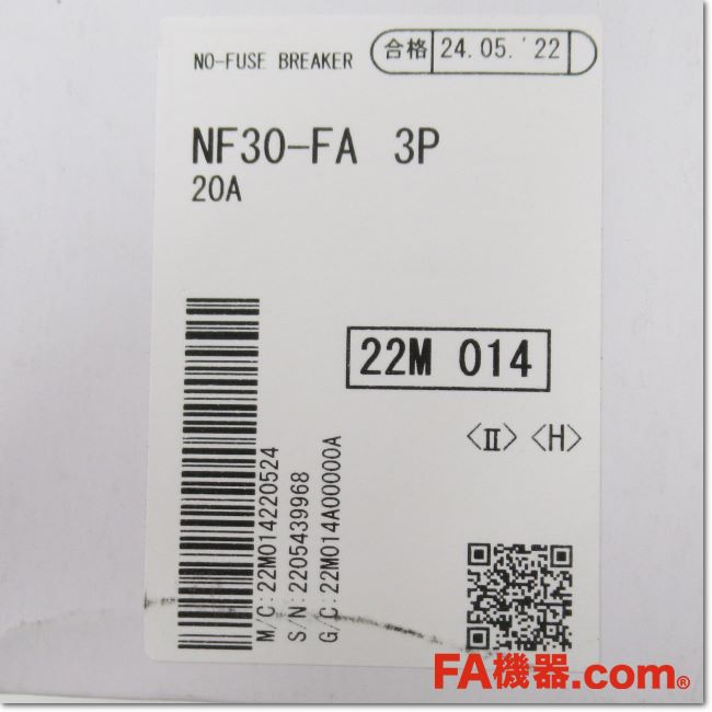 Japan (A)Unused,NF30-FA 3P 20A ノーヒューズ遮断器,อะไหล่เครื่องจักร,Machine ...